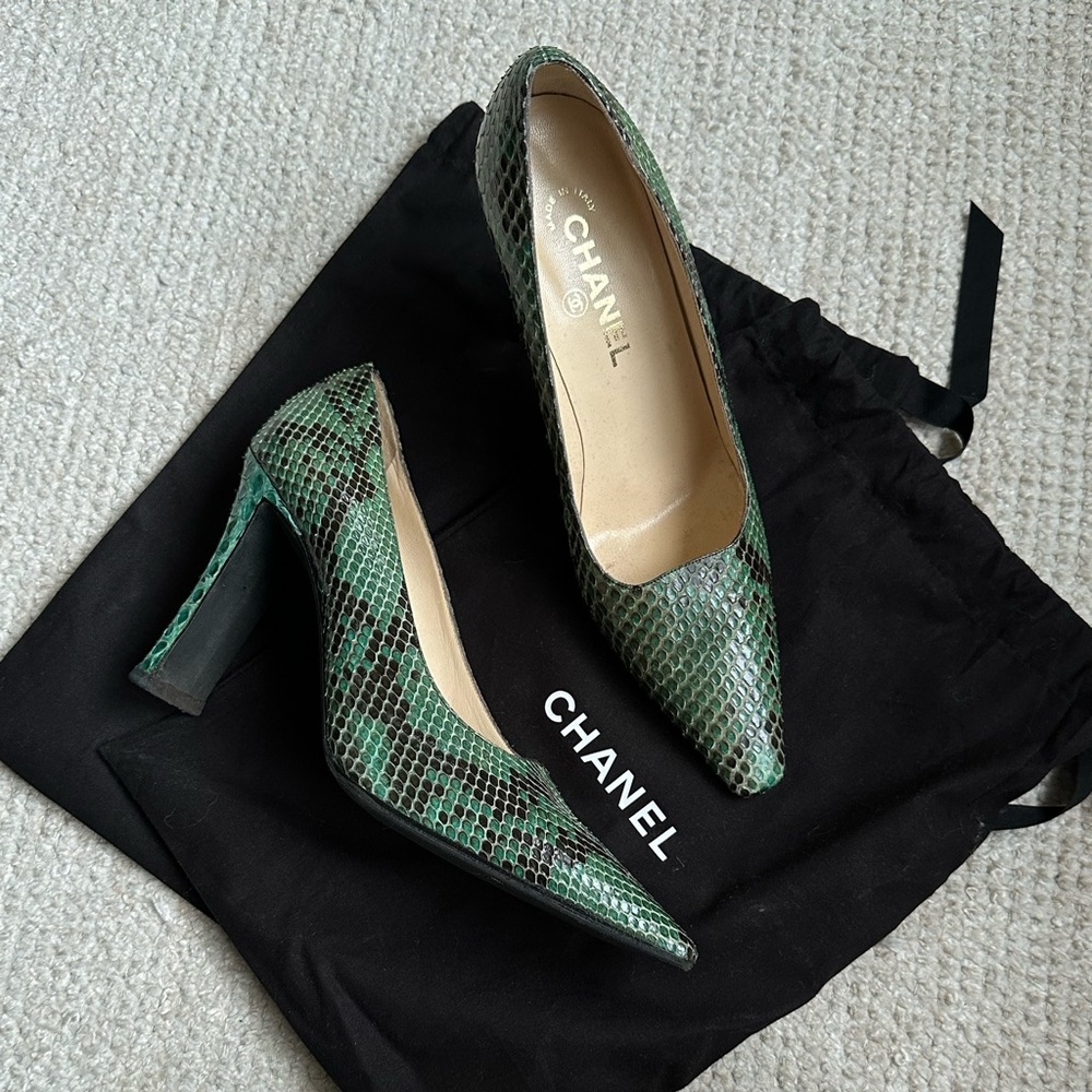 Vintage Chanel Green Python Pumps - Gem